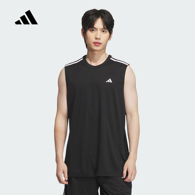 adidas阿迪达斯2025夏清风面料篮球运动背心男女无袖T恤黑KE5906