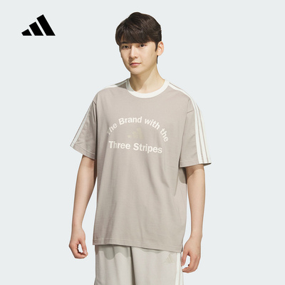 adidas阿迪达斯棉质灰色半截袖2025秋男LOOSE FIT短袖T恤 KF2480