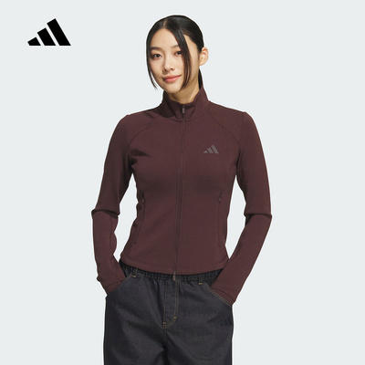 adidas阿迪达斯三明治网眼布修身外套2025冬女健身针织夹克KF2508