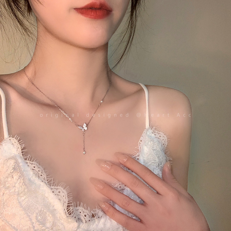 蝴蝶流苏项链女轻奢高级感精致锁骨链2025新款爆款小众百搭配饰