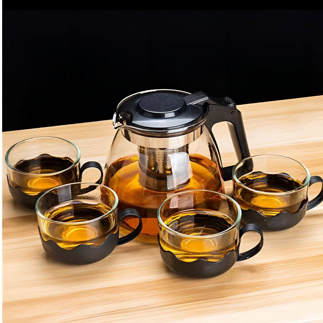 包邮/5件套茶具一壶四杯透明家用耐热带盖水具套装功夫泡茶壶