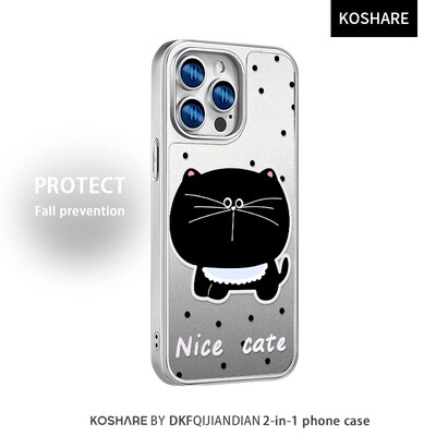 适用苹果硅胶波点小黑猫