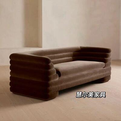 美拉德色hrm-99系中古风沙发焦糖绒色直排双人天鹅布客艺氛围厅感