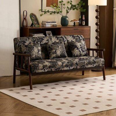 厅复古实木沙发客特色小户风型三人直位排沙发椅中古风布艺ZPO沙