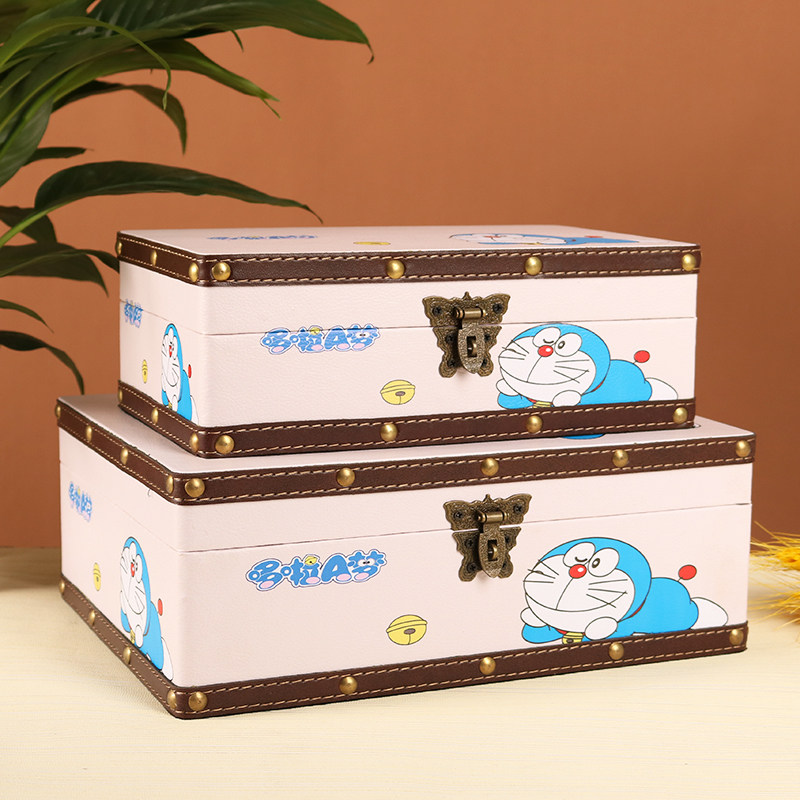 家用桌面化妆品带锁证件相u簿收纳盒储物密码长方形木盒子小木箱