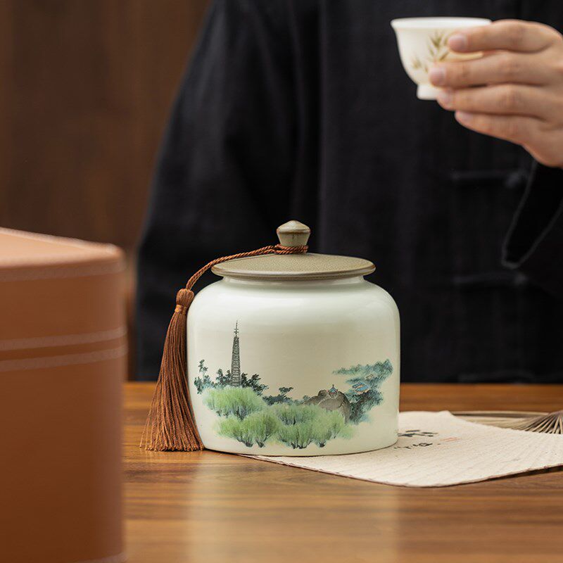 高档皮盒茶叶包装礼盒空盒红茶绿茶普洱I白茶陶瓷茶叶密封罐半斤