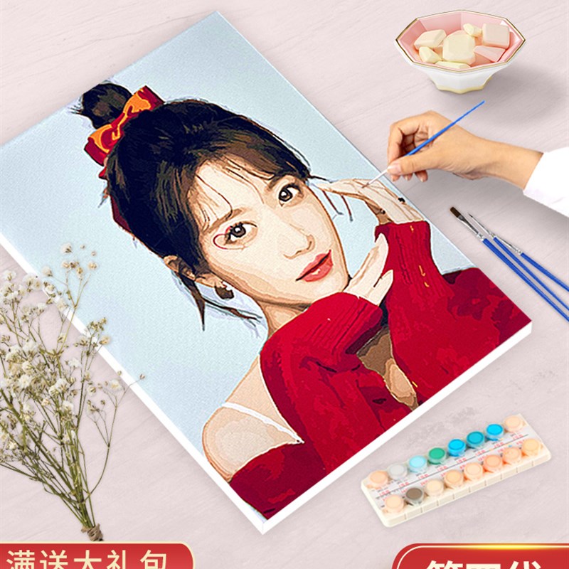 速发数字油画照片手绘填礼油彩画片照创意手工充物填色画