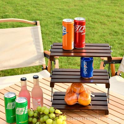 户外露面营桌可折叠置物桌可折叠置架三层木客质面置物架家用厅厨