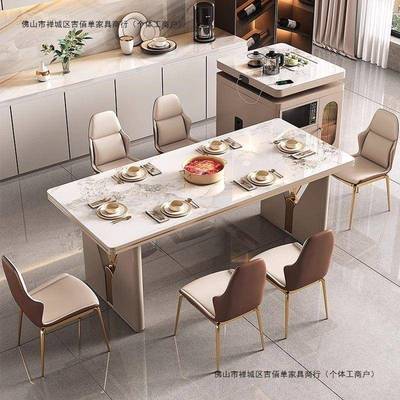 轻奢岛功台带餐桌一体可伸缩用多能餐6256桌椅组合家现代简约冰箱