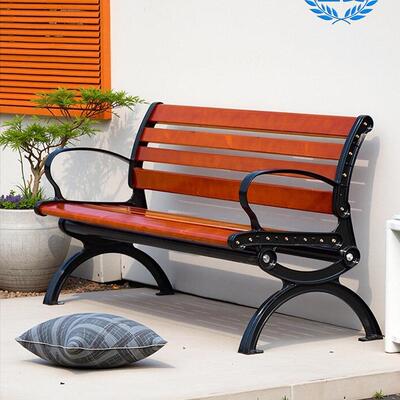 公园户外长椅庭院靠50825背休闲座椅椅腐木实塑木木长条坐凳子防