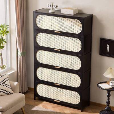色中古风五斗柜立客厅卧室收纳柜子储柜黑书物柜玄关柜TZH窄高柜