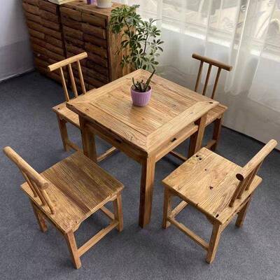 复怀旧方桌茶风SNC化纹理实木八仙古桌茶桌泡台榆饭店民宿老木餐