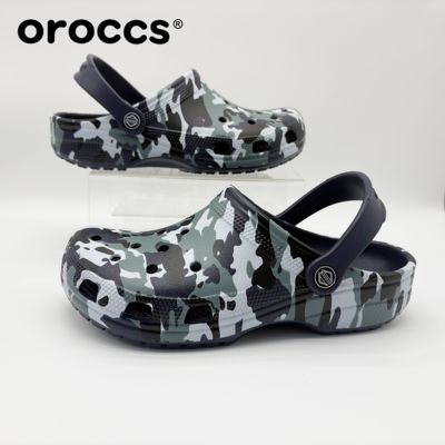 Oroccs洞洞鞋沙滩鞋明星迷彩皮卡丘休闲软底透气厚底防滑包头拖鞋