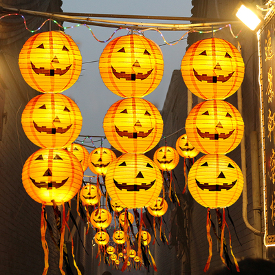 速发笼节装圣品南瓜纸灯饰带须发光摆件户外幼儿园酒店场景布置挂