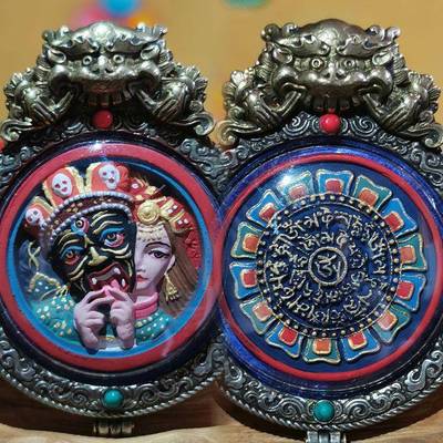 西藏矿物质彩绘擦擦佛像嘎乌盒吊坠本命佛扎基拉姆随身小唐卡挂件