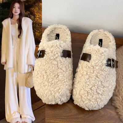 Mostarsea巨时尚~厚底包头毛毛拖鞋女外穿2025新款秋冬一脚蹬棉拖