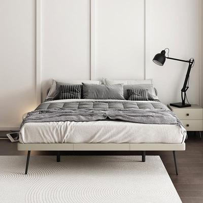 意式极简无现床头床32476架轻奢榻榻米皮床代简约无靠背高双脚人