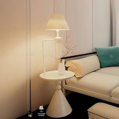 1164落地灯奶感油风客厅旁沙发置物架一体设计卧室床头氛围茶几台