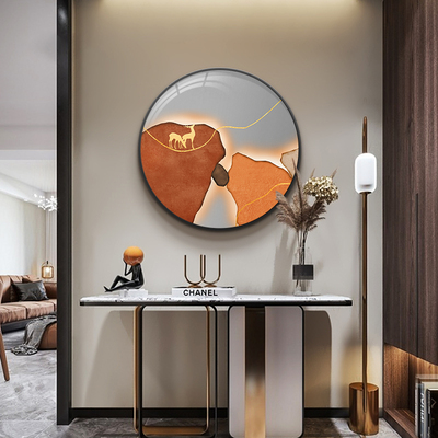 速发石约运简玄关装饰画圆形转来餐桌背景墙画时尚大气餐厅挂画