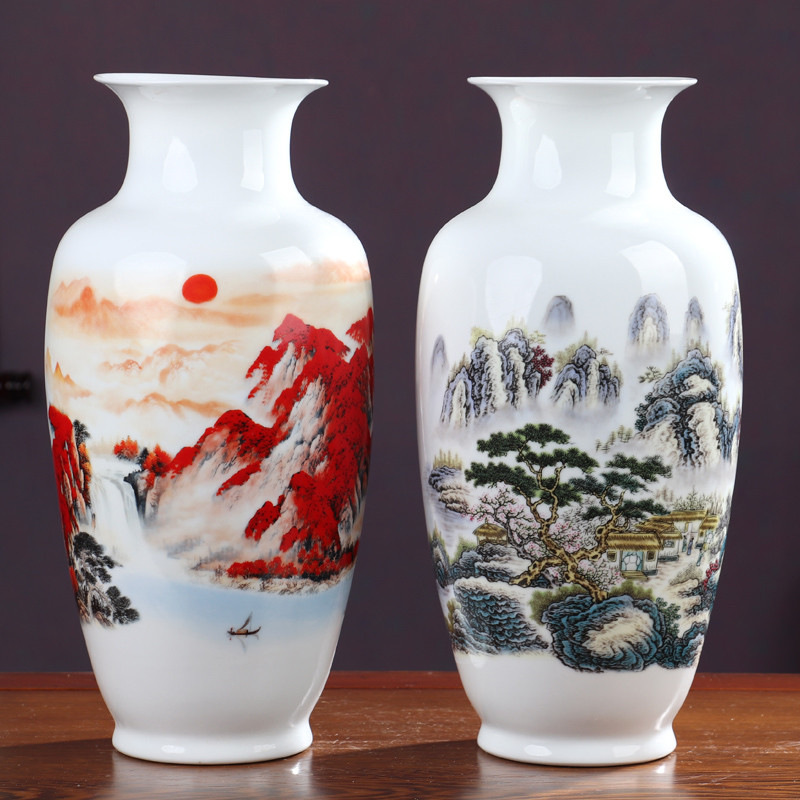 鸿运当头景德镇陶瓷器花瓶摆件客厅插花青花家居新中式酒柜装饰