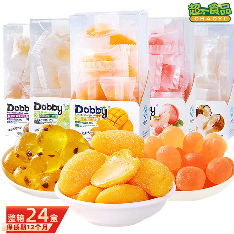 Dobby哆比果汁软糖Q弹芒果草莓白桃味水果软糖100g儿童休闲零食品