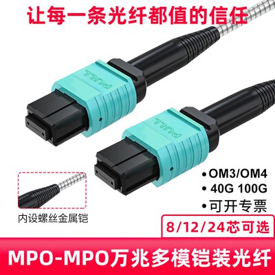 永定mpo加粗MPO铠装光纤跳线防鼠咬万兆多模IDC机房专用40G/100G