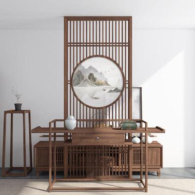 新中断式屏风隔玄客厅进门简约现代关遮挡办公室实木栅F77J5895入