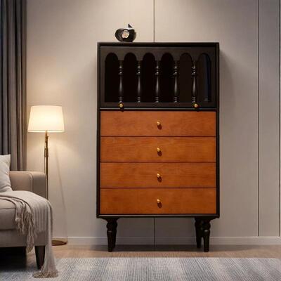 式复古白蜡木斗柜客厅墙储边柜中法无品牌/物古风级防霉收纳柜爆