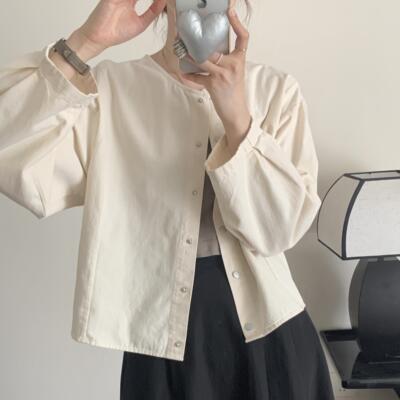 日系纯棉薄外套2024秋季女装文艺简约开衫慵懒风宽松上衣91012