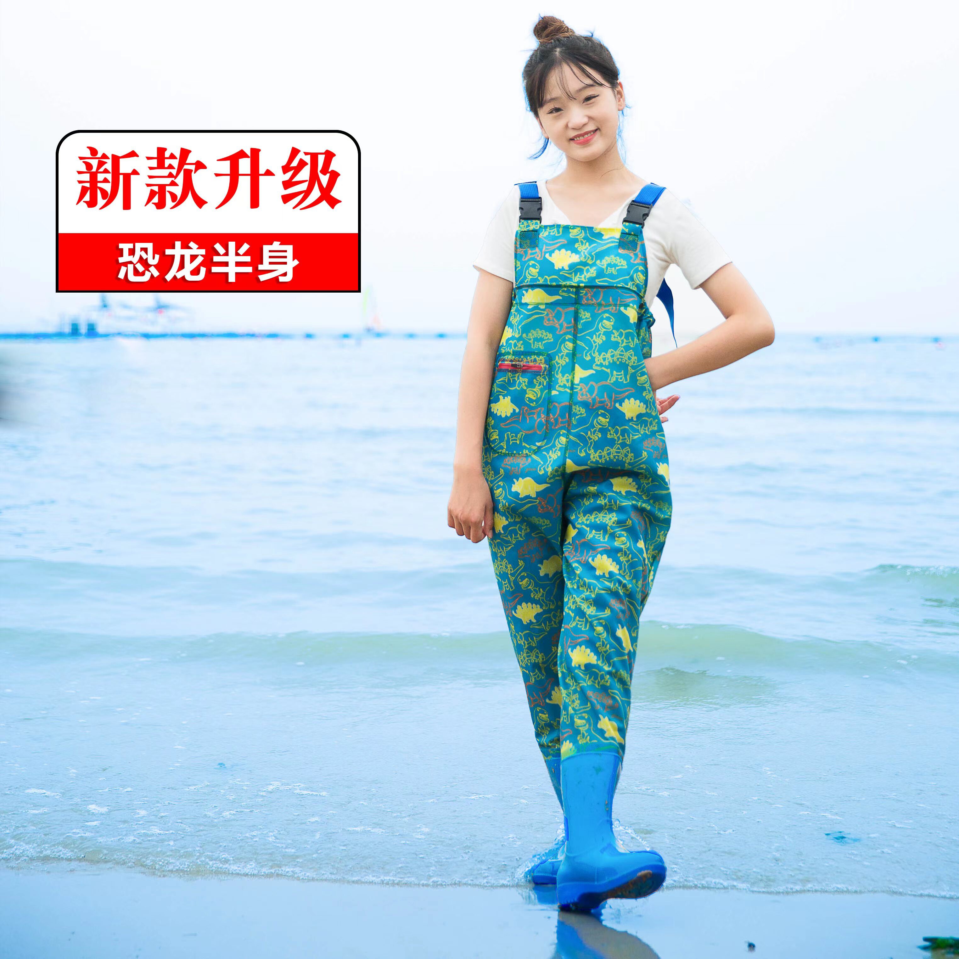 女款半身下水裤背带连体加厚防水裤全身抓鱼捕鱼叉捞鱼钓鱼裤雨鞋