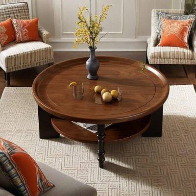 法式复AJL古风中古风茶几圆式形实木中式美小户茶桌露茶比几型客