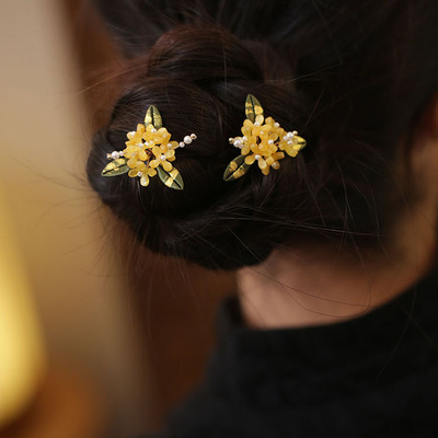 古风u型发簪缠花桂花发饰品女童