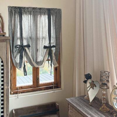 系日542单日灰格提拉子帘系带帘乡村免打孔门帘贴粘魔术贴