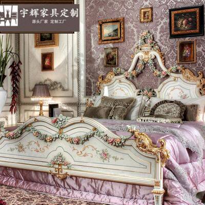 欧式彩实木雕刻双YGH人床式1.8绘米宫法婚廷床别墅卧室巴洛克公主