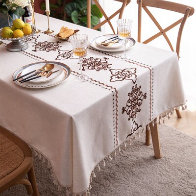 速发刺绣流花祥云花朵字母绣苏桌布桌方形茶几台布餐长布厂家