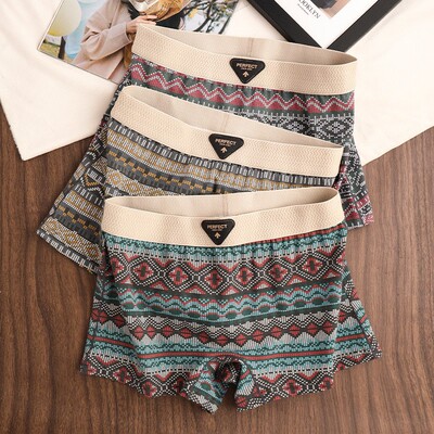 【下单立减50】新款复古印花女士内裤舒适透气民族风居家日用_WH2