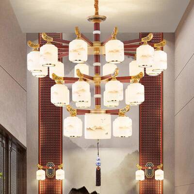 朝下款241别墅复式厅楼客厅大吊灯木实风中国大厅主灯餐卧室全屋