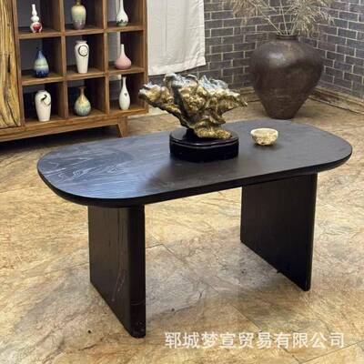 新中式老榆茶木桌老书门板办公桌椅实木加议厚餐ACV桌待客会桌茶