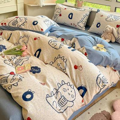 舒尊客||秋全棉加厚磨毛印花床上四件纯套被暖套床82450单冬款棉