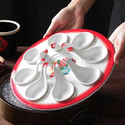 胺餐具虾鱼丸专密用盘商用仿瓷酒店宴会酒创KXR意宴十格丸子滑套