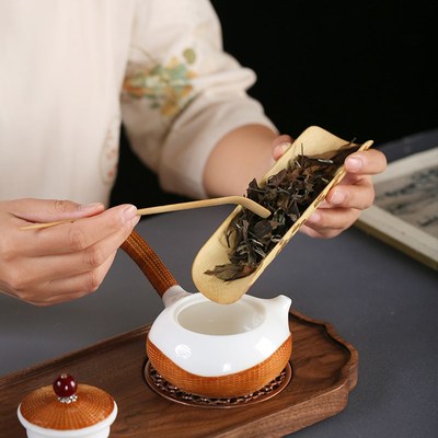 快速发货a梅妃竹茶则三件套梅鹿竹茶针茶夹茶拨茶具斑点竹制茶荷