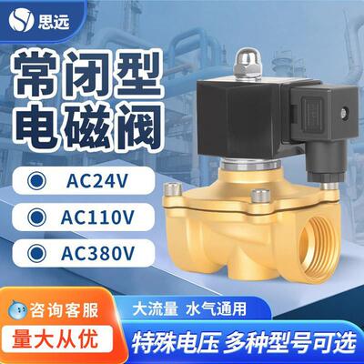常闭电磁阀水阀户外防水自动浇水控制开关铜阀门ac24vac110v380v
