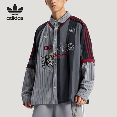 Adidas/阿迪达斯正品三叶草男士潮流经典休闲提花长袖衬衫KY2152