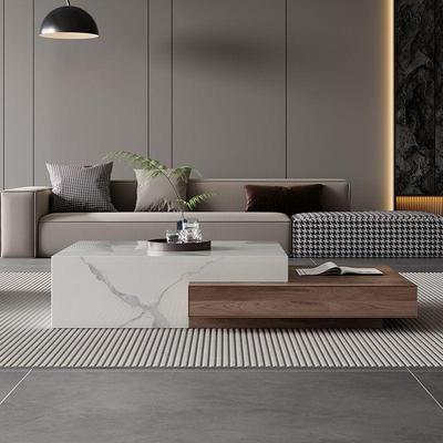 实木意式代轻22286奢岩板长方形茶几家小现户型客厅用极简伸缩202