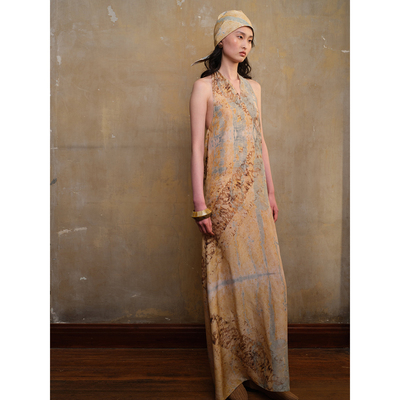 SOLSOLBYSOLSOL AUTI SEMINARIO 秋冬挂脖系带露背铜氨丝连衣裙