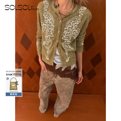 JACQUESWEI花卉珠绣羊毛开衫