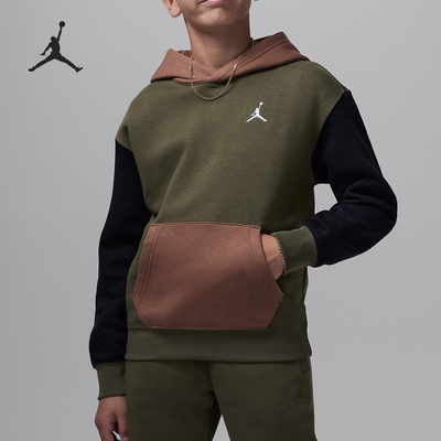Nike/耐克正品JORDAN大童加绒拼接套头连帽卫衣HQ7083-222