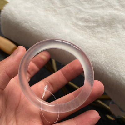 天然高冰水沫玉手镯女款冰透玉髓镯子冰种白月光玉镯款荔枝冻七夕