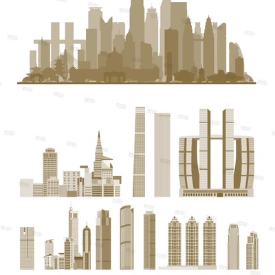 重庆渝地标剪影设计建筑手绘旅游景点地平天际线描稿插画图素材