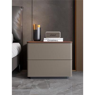 意式极简马鞍皮柜斗实木MK-23518床头柜现代简约斗室三柜卧收纳储